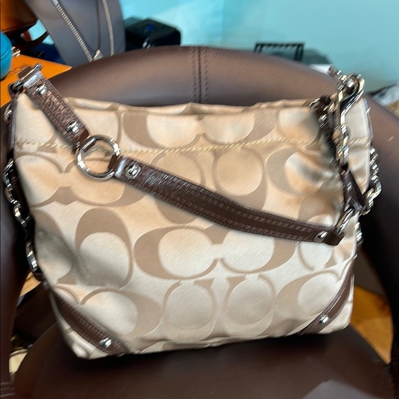 Coach | Bags | Coach Beige Signature Shoulder Bag | Poshmark